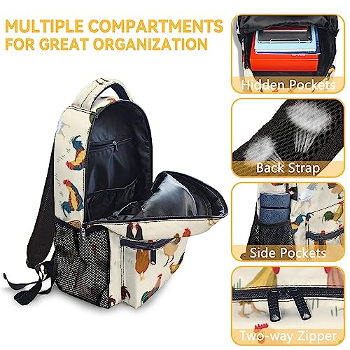 COOPASIA Chicken Backpack, 16 Inch Animal Theme Bookbag with Adjustable Straps, Durable, Lightweight, Large Capacity, School Backpack for Kids Girls Boys