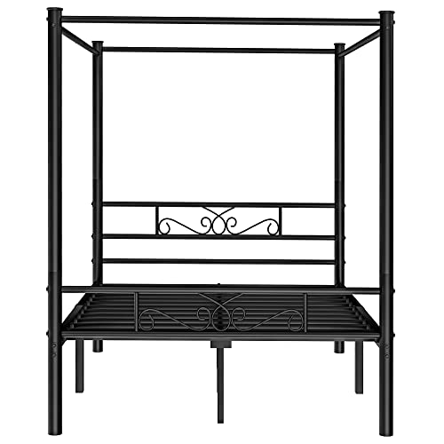Codesfir Full Size Metal Canopy Bed Frame, Four-Poster Canopied Platform Bed Frame with Headboard and Footboard, Sturdy Metal Slatted Structure, No Box Spring Needed, Easy Assembly, Black