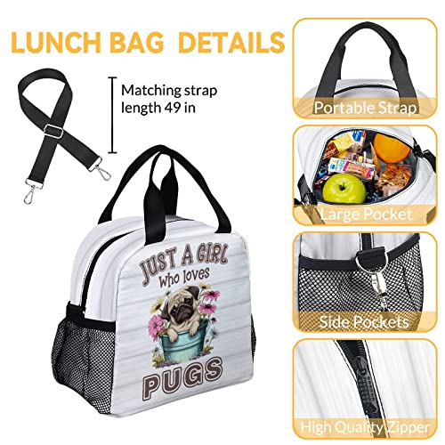 COOPASIA Cute Pug Backpack with Lunch Box and Pencil Case, 16 Inch Dog Theme Bookbag with Adjustable Straps, Durable, Lightweight, Large Capacity, School Backpack for Kids Girls Boys