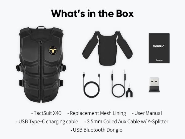 bHaptics TactSuit X40 β Haptic Vest with 40 Vibration Motors for VR β with Audio Accessories and Replacement Lining