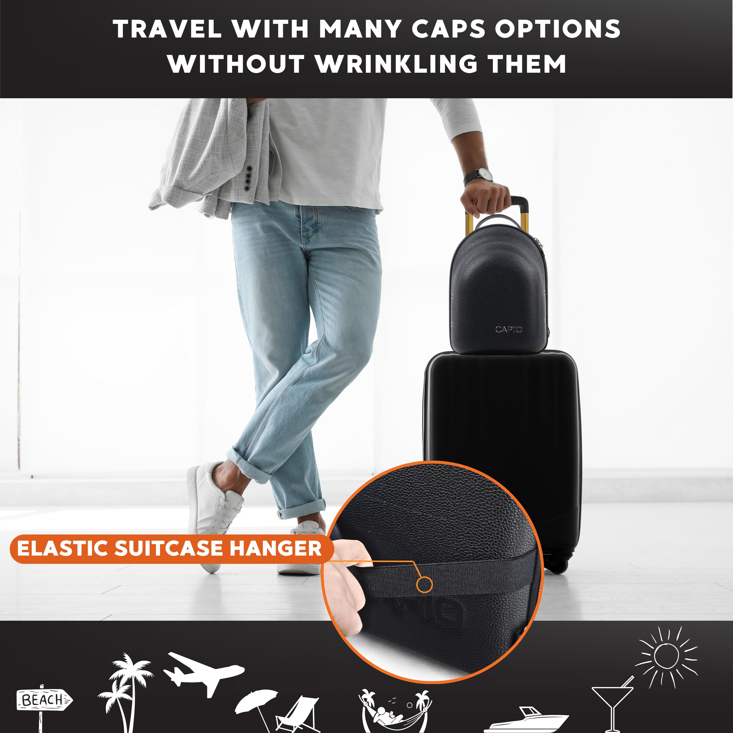CAP10 Premium Hat Travel Case & Box - Superior Vegan Leather Cap Carrier & Organizer for Baseball Caps, New Era | Stylish Travel Hat Box for Ultimate Storage & Protection, Detachable Eyewear Box
