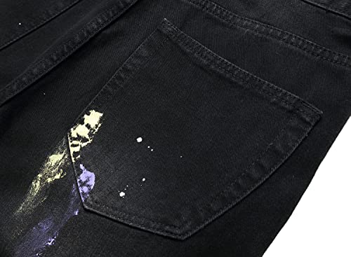 DANT BULUN Men's Ripped Distressed Destroyed Slim Fit Straight Leg Denim Jeans (40, Black060)
