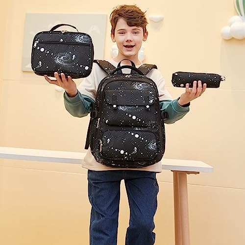 Createy Boys Backpack, Galaxy Backpack for Boys School bags Elementary Bookbags Teens Backpack with Lunch Bag Pencil Case
