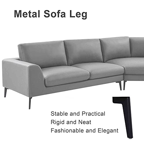 Cotoala 141inch Air Leather Sectional Sofa with Metal Legs, Huge Corner Wedge Design, Modern English Arm Couch for Living Room, Grey
