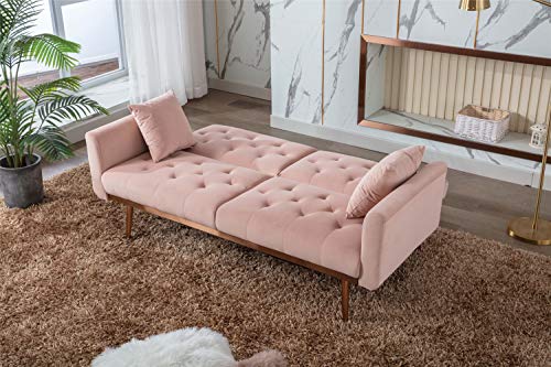 Convertible Sofa Bed Loveseat, Adjustable Couch Bed Folding Loveseat Bed Daybed Guest Bed, Modern Futon Sofa Bed Velvet Sofa,Small Love Seat Sofa for Living Room, (Pink)