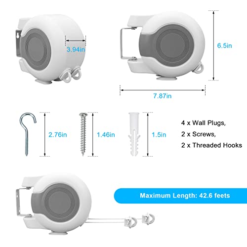 Catcan Double Retractable Washing Lines, Heavy Duty Clothes Line Retractable, Clothesline Rope for Indoor Outdoor Laundry Drying (Double Lines 2 x 13 m)