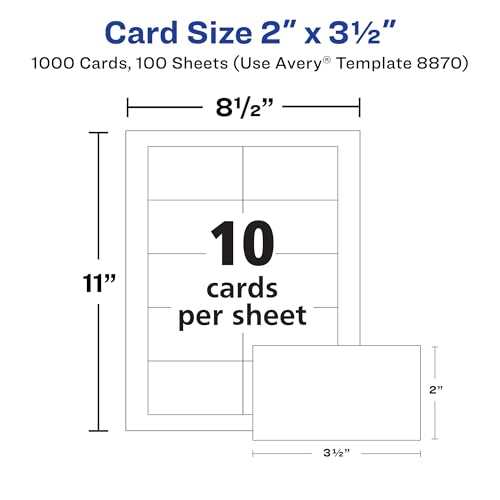 Avery Clean Edge Printable Business Cards with Sure Feed Technology, 2" x 3.5", White, 1,000 Blank Cards for Inkjet Printers (08870)