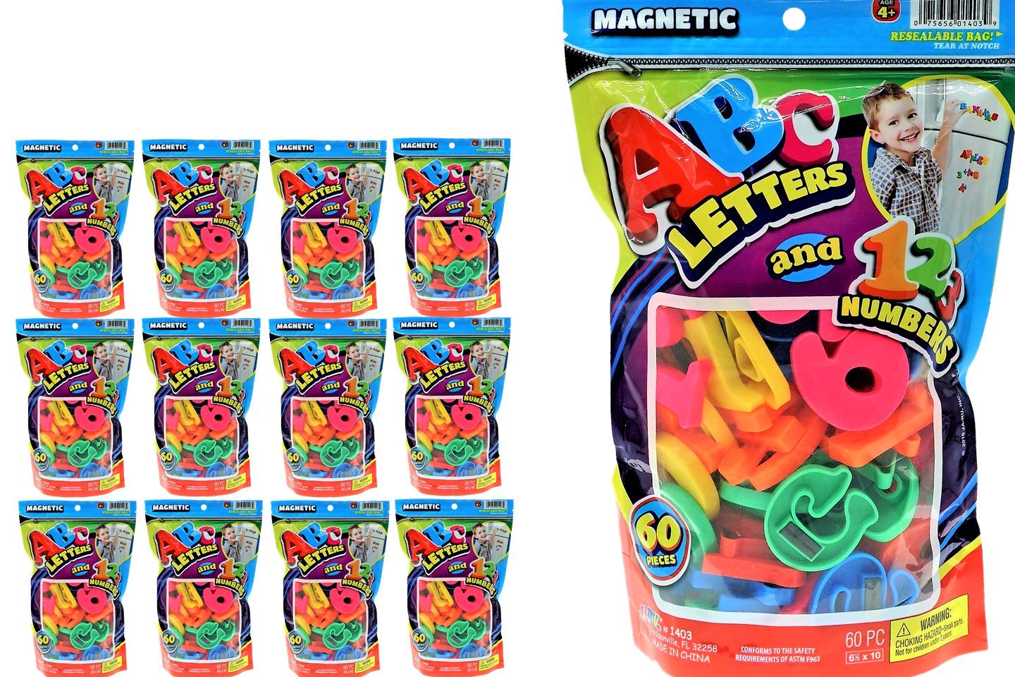 JA-RU ABC Magnetic Letters & Numbers (12 Bags) Colorful Plastic Letters Uppercase & Numbers Refrigerator Magnets for Kids. Educational Learning Toys Preschool Math & Alphabet. Classroom Toys. 1403-12p