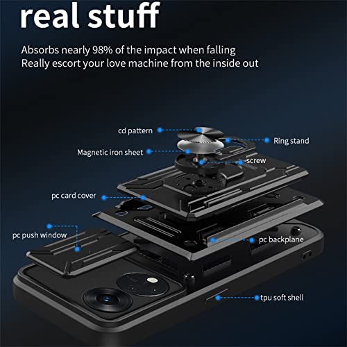 CCSmall for Oppo Reno8 T 5G Case with Slide Camera Cover, Heavy Duty Protective with Ring Kickstand & Card Holder Cell Phone Case for Oppo Reno8 T 5G LJK Red