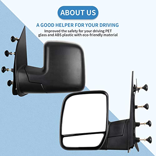 ECCPP Driver Side Mirrors, Left Rear View Mirrors fit 2003-2013 For Ford E-150 E-250 2004-2013 For Ford E-350 E-450 Super Duty E-450 Econoline Black Manual Folding