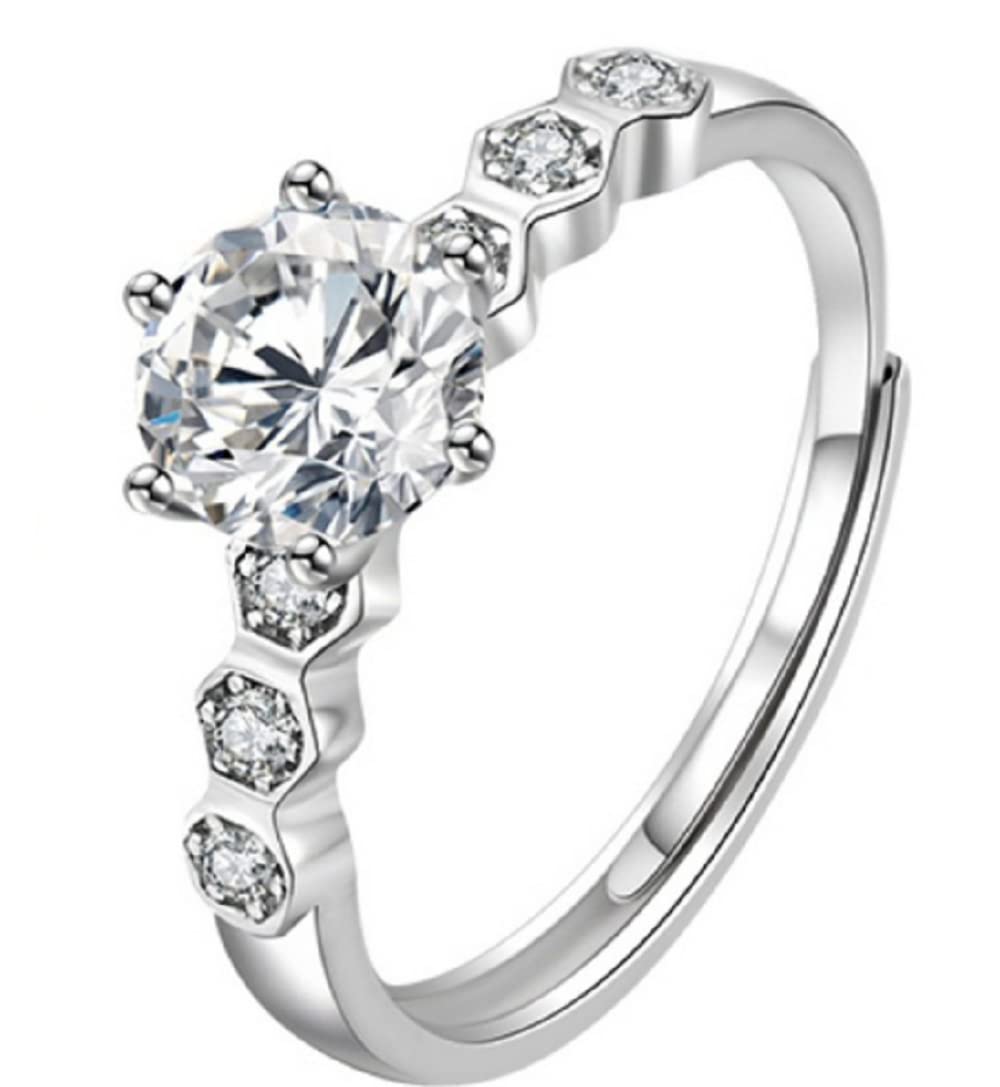 Awmnjtmgpw 925 Sterling Silver Inlaid Round Octagonal Zircon Zircon Fashion Wedding Ring Engagement Eternal Diamond Ring Exquisite Love Diamond Opening Stackable Adjustable Ring