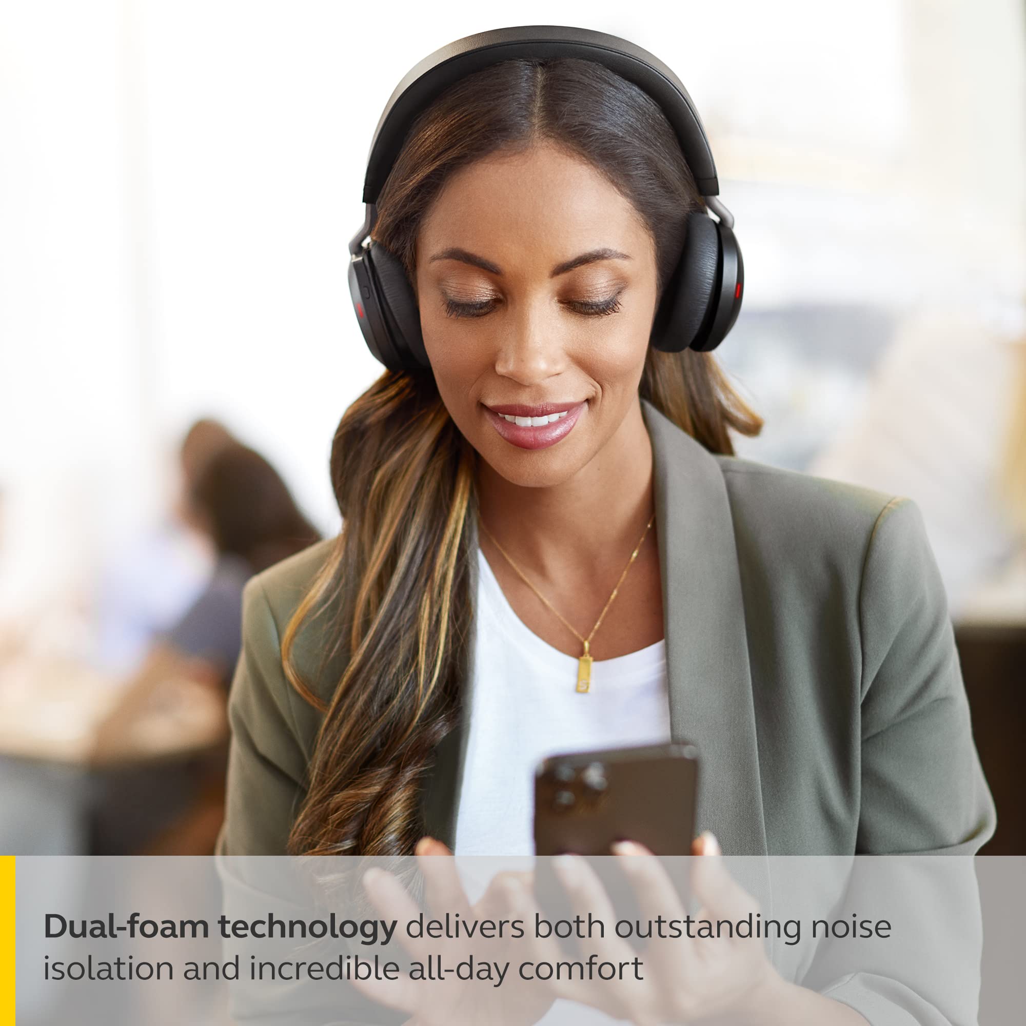 Jabra Evolve2 75 PC Wireless Headset with Charging Stand and 8-Mic Technology - Dual Foam Stereo Headphones with Advanced Active Noise Cancelling, USB-C Bluetooth Adapter and UC Compatibility - Black