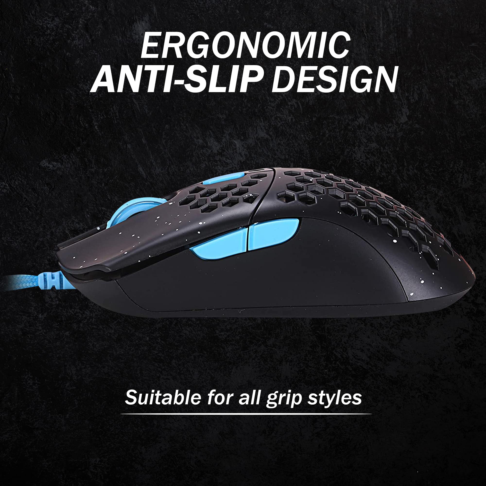 HK Gaming Sirius M Ultra Lightweight Honeycomb Shell Gaming Mouse | 54 Grams | 12000 cpi | USB Wired | 6 programmable Buttons | On-Board Memory | Anti Slip Grips | Sirius-M 12000cpi Phantom
