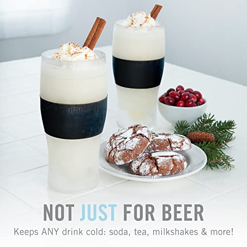 Host Freeze Beer Glasses, 16 ounce Freezer Gel Chiller Double Wall Plastic Frozen Pint Glass, Set of 2, Black