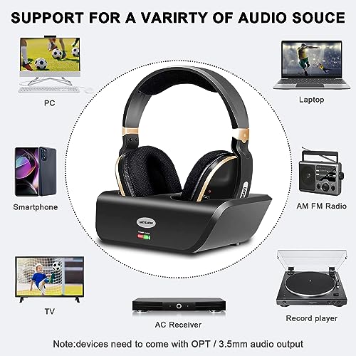 Daysnew Wireless Headphones for TV with 2.4G RF Transmitter charging Dock, 100FT Range, Plug and Play, High Volume TV headphones wireless for seniors, 20Hrs Playtime, No Delay, Support Optical/RCA/AUX