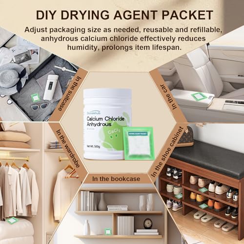 Calcium Chloride Anhydrous, 500g Lab Grade, Calcium Chloride Powder for Laboratory, Calcium Chloride for DIY Drying Agent Packet, Ideal for Snow Melter