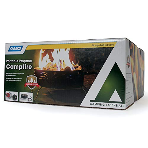 Camco 58041 Portable Campfire Outdoor Propane Heater Compact Fire Pit with Lava Rocks for Camping, Tailgating, and Patios, Black