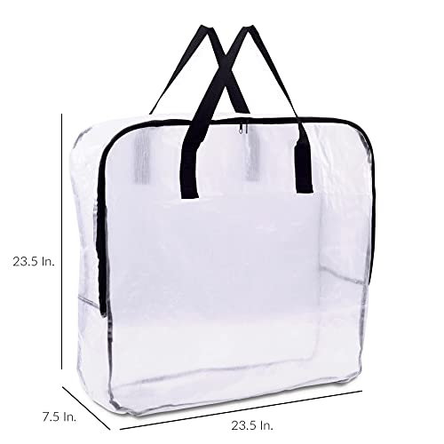 Comforter Storage Bag - 4 Set Storage Bags for Blankets and Quilts, Clear Plastic Underbed Organization, Bedroom, Closet Storage Essentials, Space Saver Must Haves for Clothes, Bedding 23.5x7.5x23.5