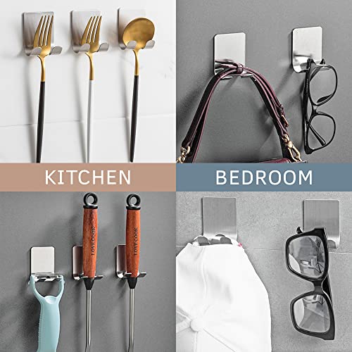 BYFU 8 Pack Adhesive Razor Hooks Shaver Hook Hanger, Heavy Duty Stainless Steel Wall Holders for Bathroom Kitchen Closet Organizer