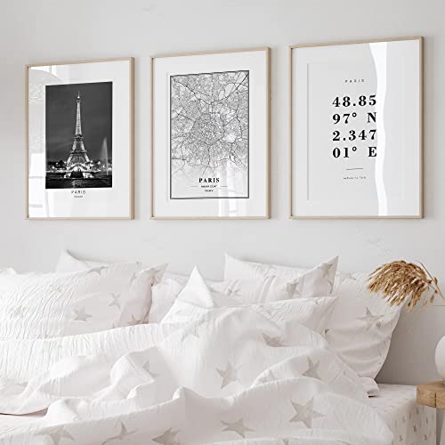 Dear Mapper Paris France View Abstract Road Modern Map Art Minimalist Painting Black and White Canvas Line Art Print Poster Art Print Poster Home Decor (Set of 3 Unframed) (16x24inch)