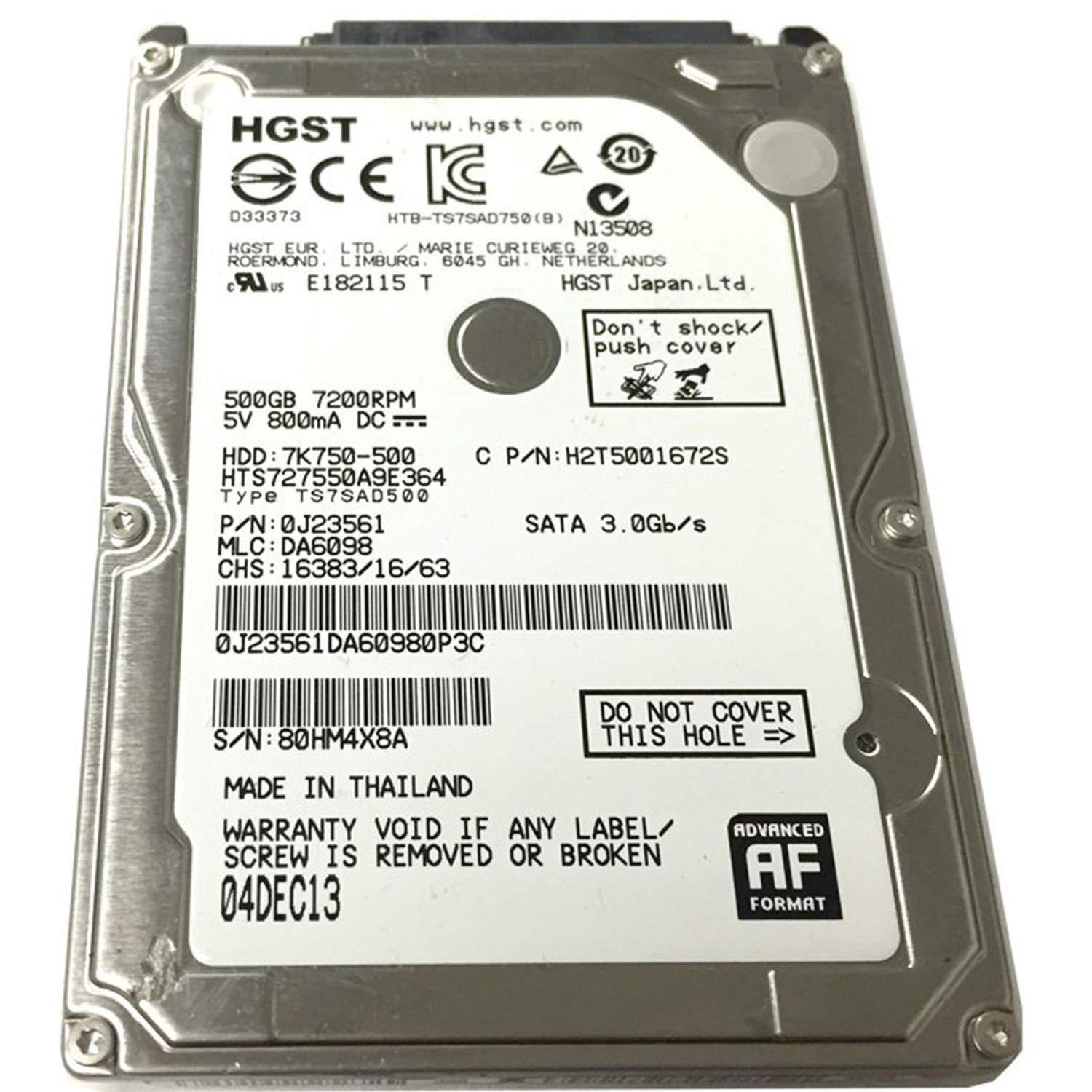 HGST 7K750-500 HTS727550A9E364 (0J23561) 500GB 7200RPM 16MB Cache SATA 3.0Gb/s 2.5" Internal Notebook Hard Drive - w/1 Year Warranty