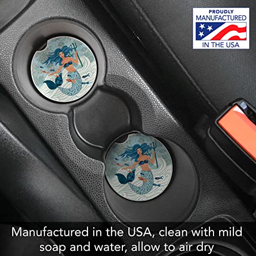 CounterArt Mermaid Island 1 Pack Absorbent Stone Coaster for Vehicle Cup Holder 2.6โ Diameter Manufactured in The USA
