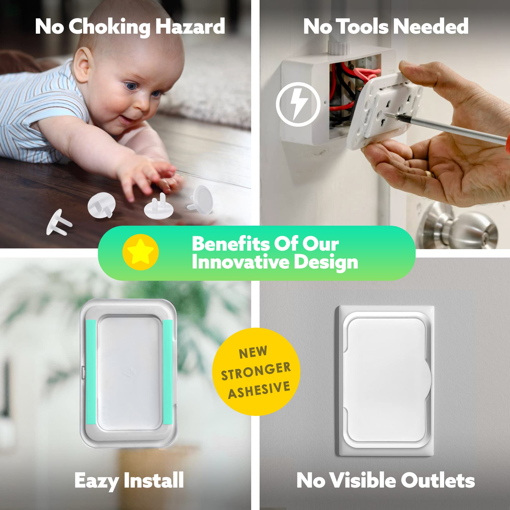 BLOCSOC Outlet Cover - 6 Pack - for Baby Proofing & Child Safety - No Choking Hazard - Easy Install (White, 6)