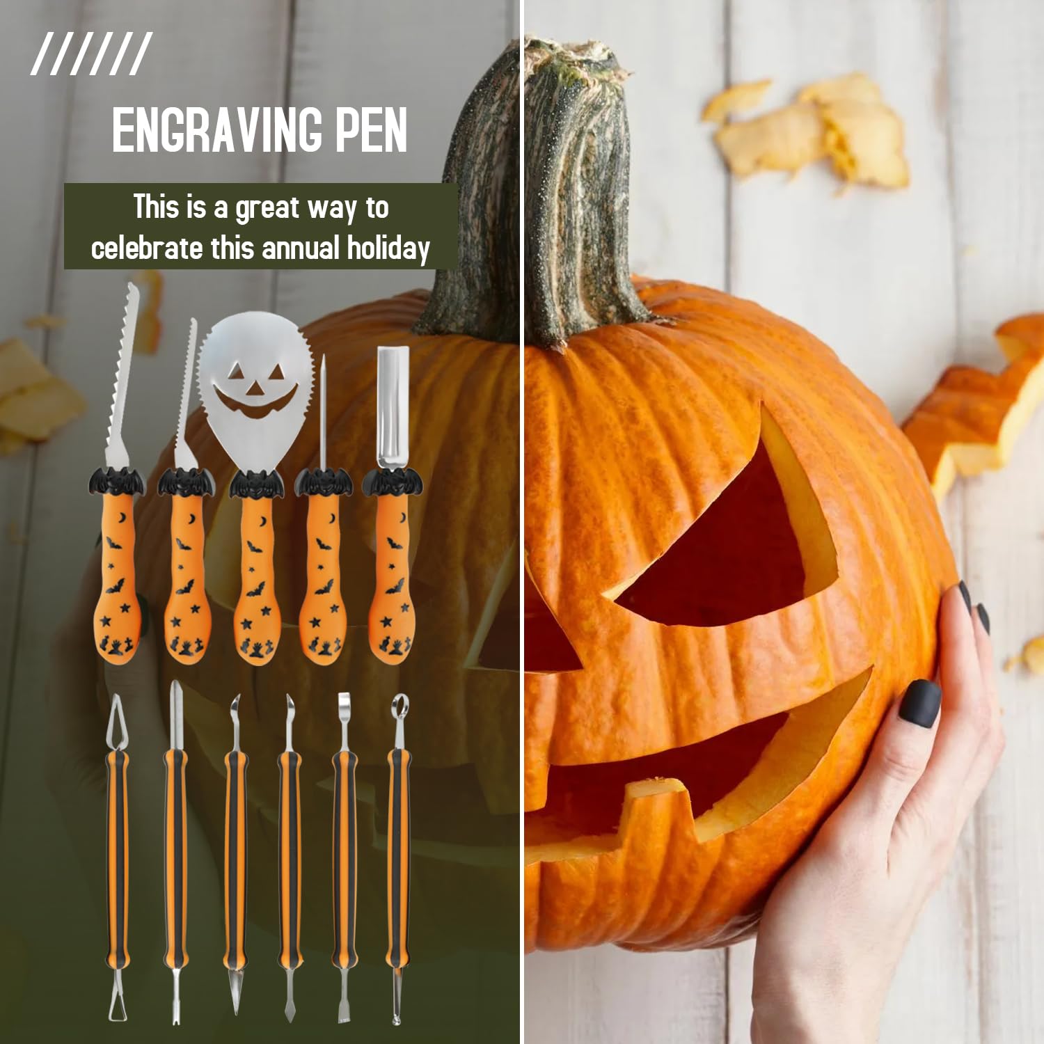 NDLBS Pumpkin Carving Tools Halloween 11 Pcs Professional Pumpkin Carving Set with Storage Bag Upgraded Pumpkin Carving Kit for Halloween Decorations Jack-O-Lanterns Pumpkins