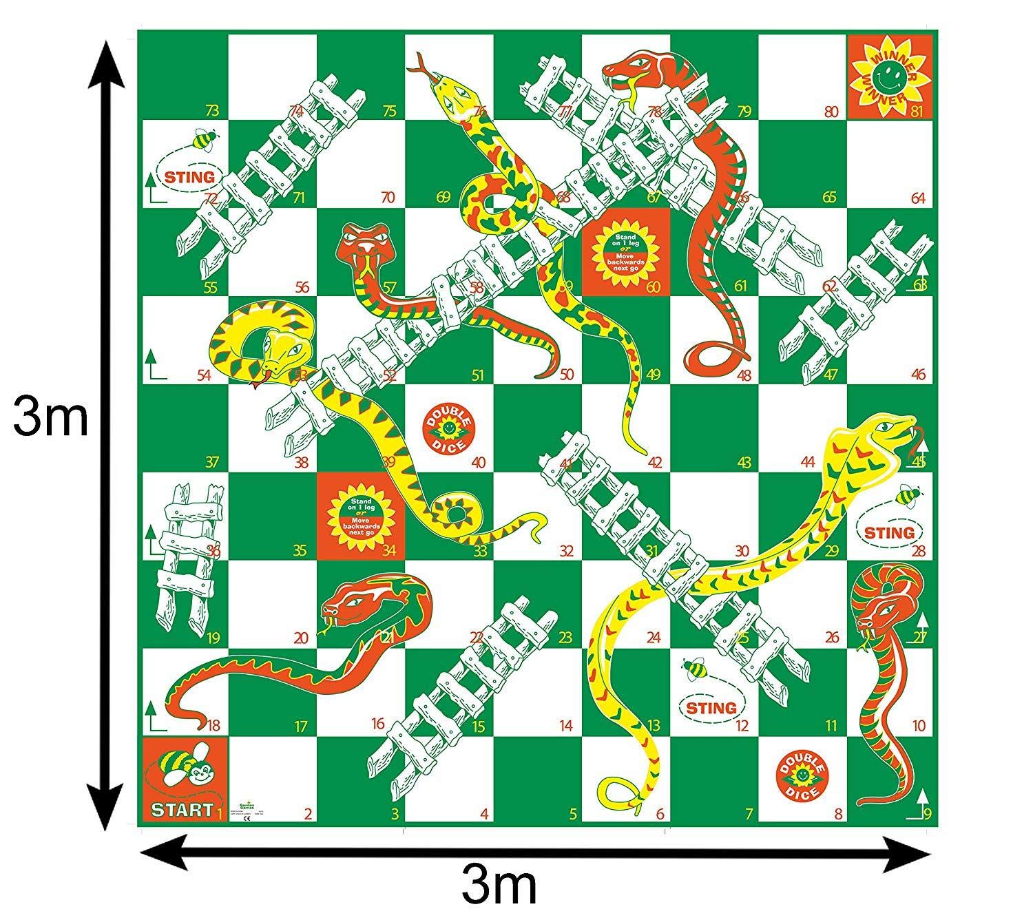 Giant Snakes & Ladders Outdoor Board Game | 10 x 10' Mat | Big Game Hunters