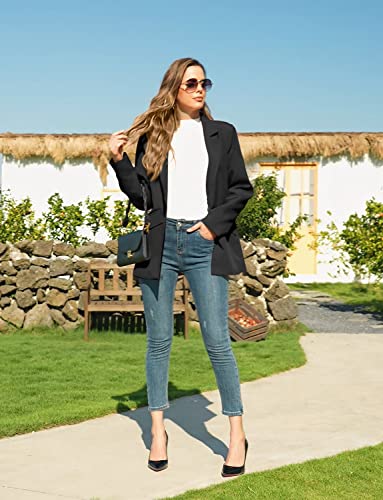 CRAZY GRID Womens Casual Blazer Long Sleeve Business Suit Jacket Open Front Button Work Office Blazer Jacket Fashion Dressy Ladies Blazer Black X-Large