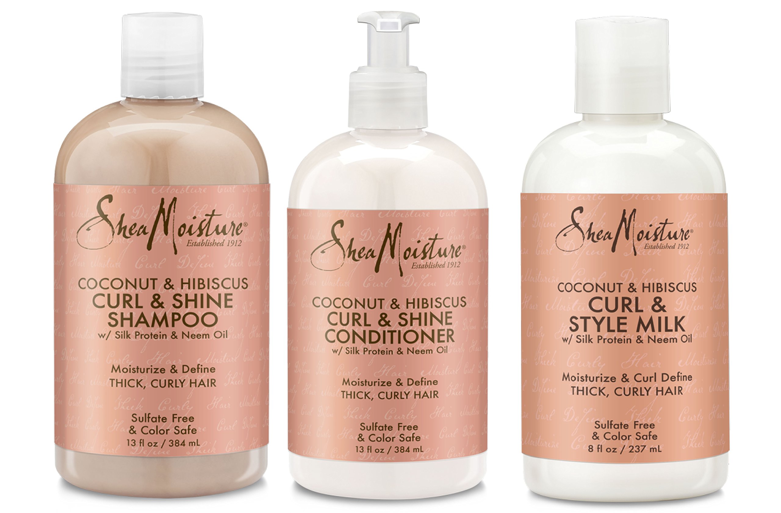 Shea Moisture Coconut and Hibiscus Curl and Shine Combination Set - Includes 13 oz. Shampoo, 13 oz. Conditioner and 8 oz. Curl and Style Milk