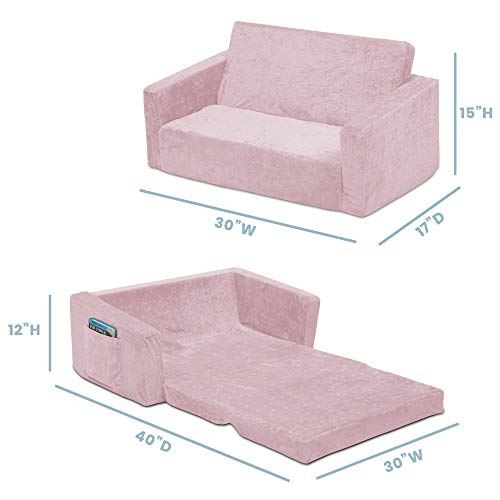 Delta Children Serta Perfect Sleeper Extra Wide Convertible Sofa to Lounger, Comfy 2-in-1 Flip Open Couch/Sleeper for Kids, Pink