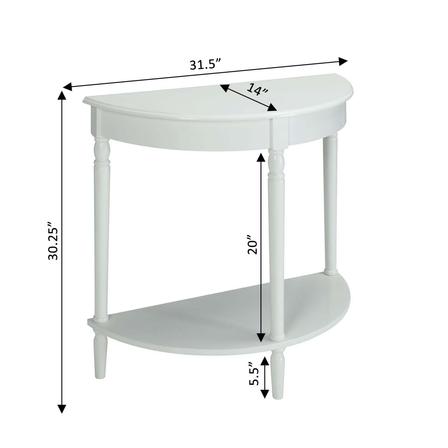 Convenience Concepts French Country Half-Round Entryway Table with Shelf, White