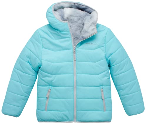 Eddie Bauer Girls' Reversible Jacket - Deer Harbor Waterproof Lightweight Puffer Coat with Faux Shearling Lining (5-20), Size 5/6, Aqua