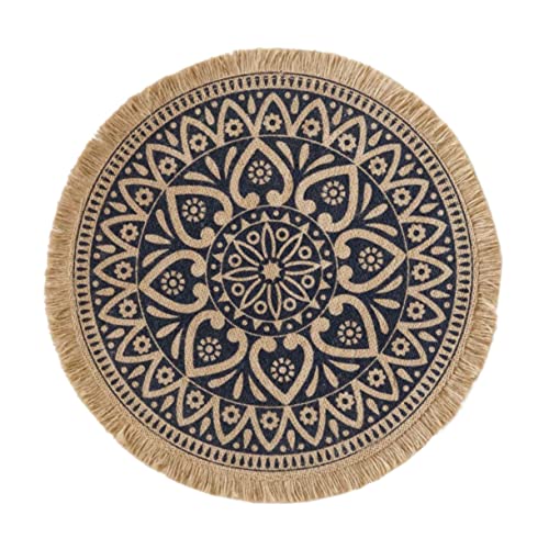DECHOUS 1pc Jute Placemats Glass Coasters for Drinks Natural Home Decor Office Desk Decorations Mandala Dinking Coasters Round Cup Mat Pad Dining Table Placemat Household Place Mat Linen
