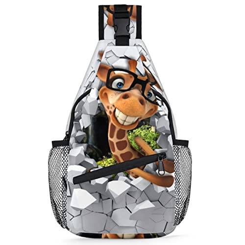 Cute Giraffe Sling Bag Crossbody Sling Backpack Water Resistant Shoulder Bag Outdoor Travel Hiking Chest Bag Daypack for Women Men Unisex