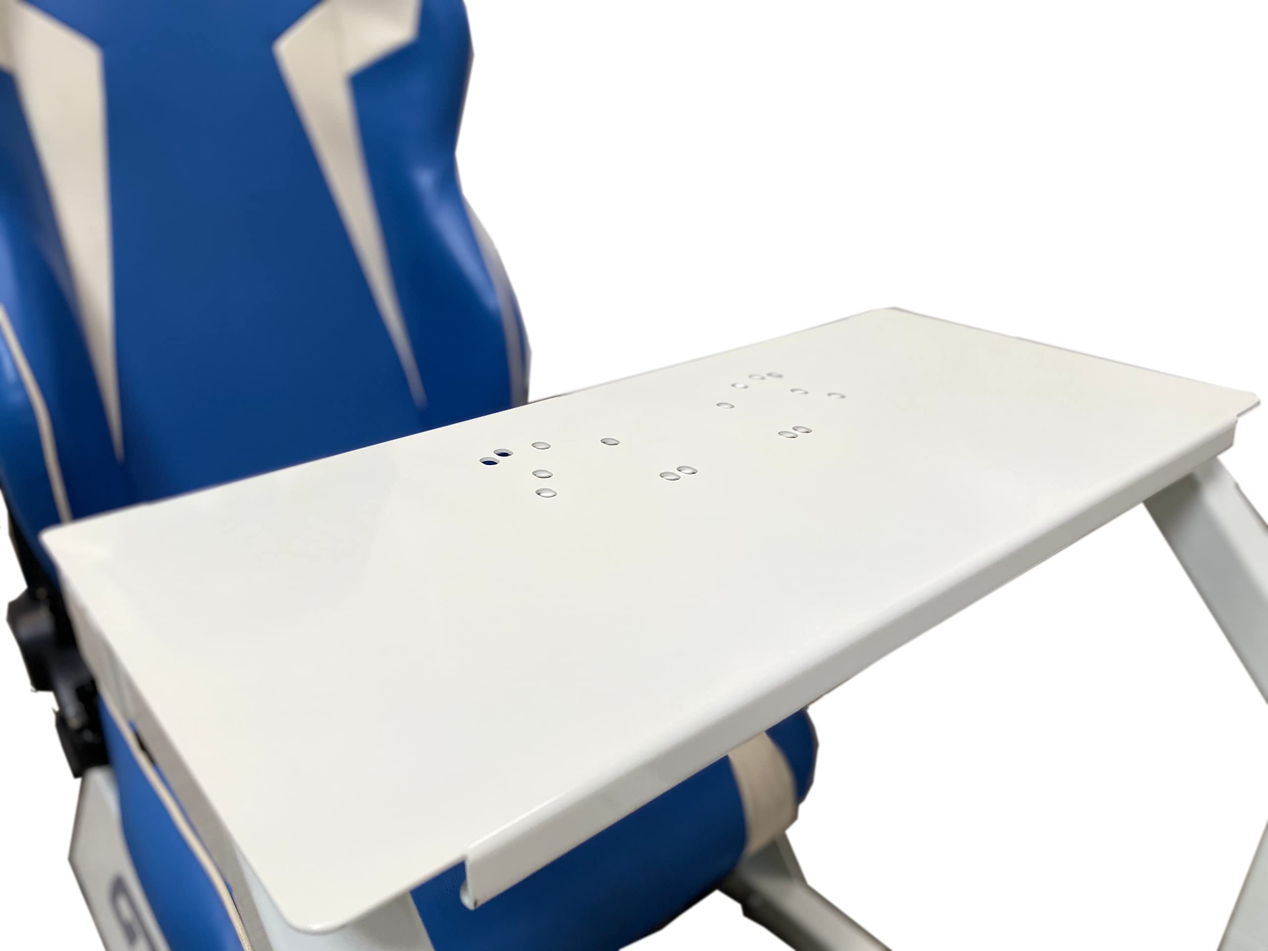 GTR Simulator GTA Model White Frame with Adjustable Blue White Leatherette Racing Seat Racing Driving Gaming Simulator Cockpit Chair