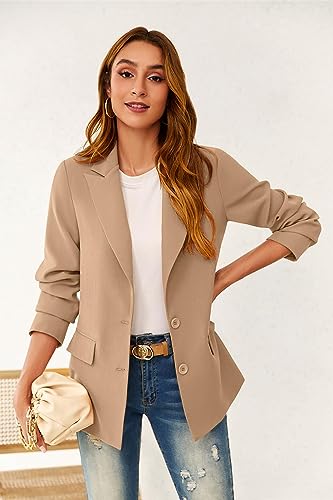 BZB Women's Casual Blazers Long Sleeve Lapel Button Open Front Work Office Blazer Jackets Suit Light Khaki