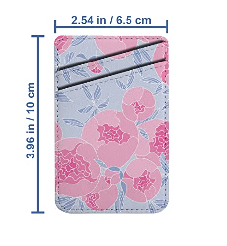 Diascia Pack of 2 - Cellphone Stick on Leather Cardholder ( Tender Line Peony Flower Pattern Pattern ) ID Credit Card Pouch Wallet Pocket Sleeve