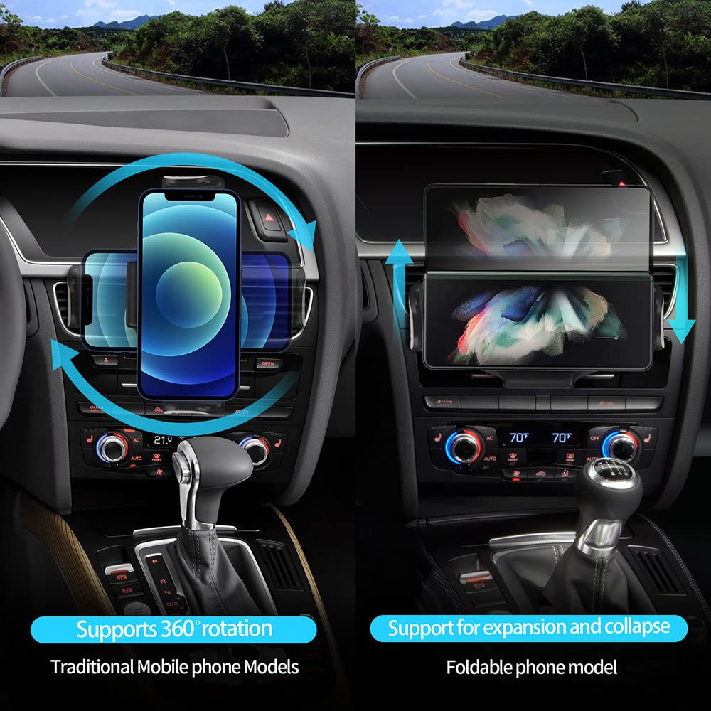 FULNEY Wireless Car Charger Mount, 15W Car Wireless Charger Holder for Air Vent & Dashboard, Compatible with Galaxy Z Fold 4/3/2/iPhone 14/13/12/11/X/8 Series/Samsung S22 Ultra/Note20