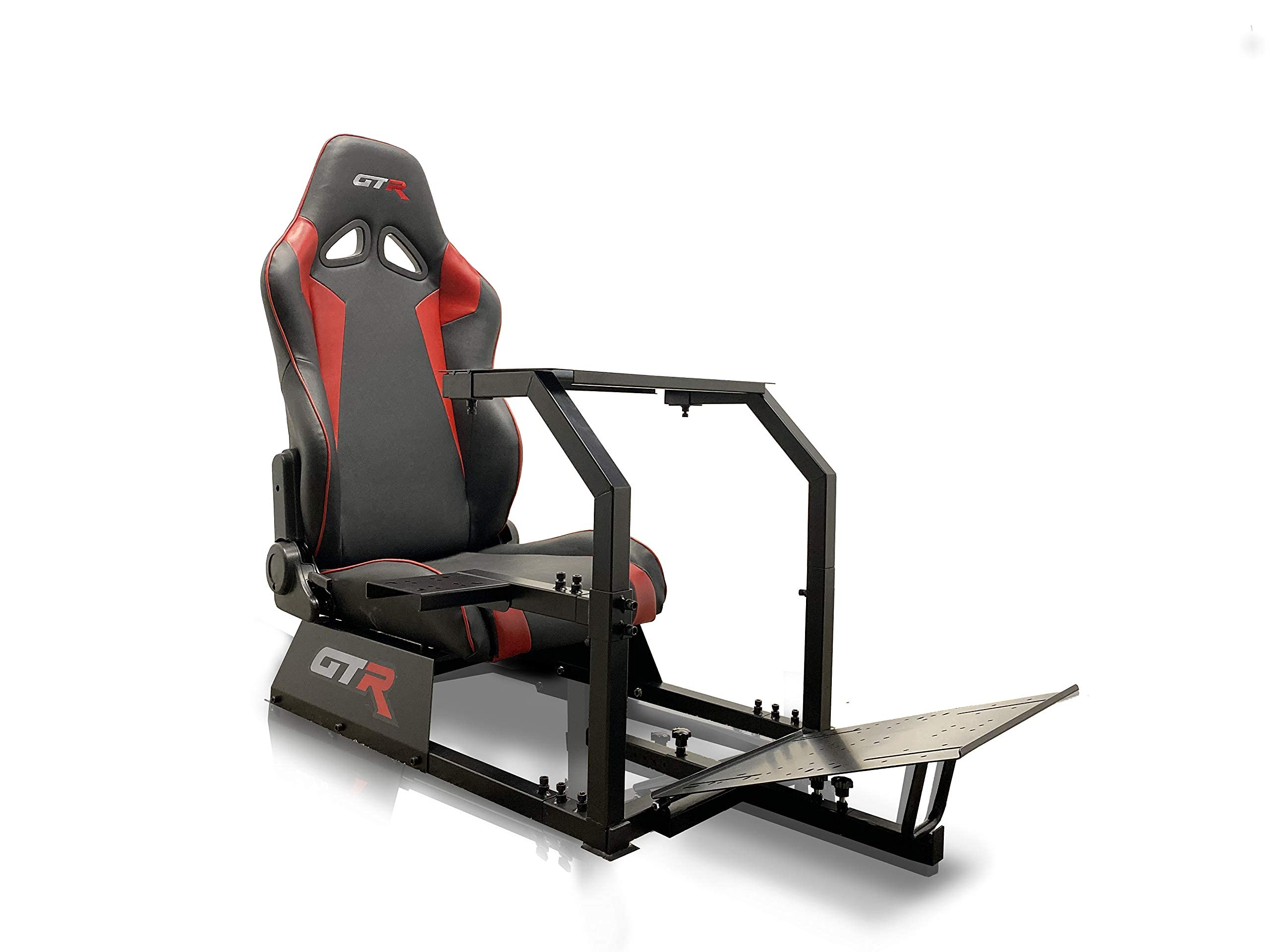 GTR Simulator GTA Model Majestic Black Frame with Adjustable Black Red Leatherette Speciale Racing Seat Racing Driving Gaming Simulator Cockpit Chair