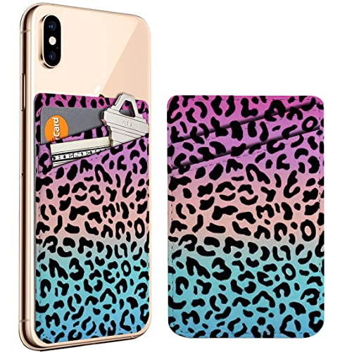 Diascia Pack of 2 - Cellphone Stick on Leather Cardholder ( Gradient Pink Blue Leopard Pattern Pattern ) ID Credit Card Pouch Wallet Pocket Sleeve