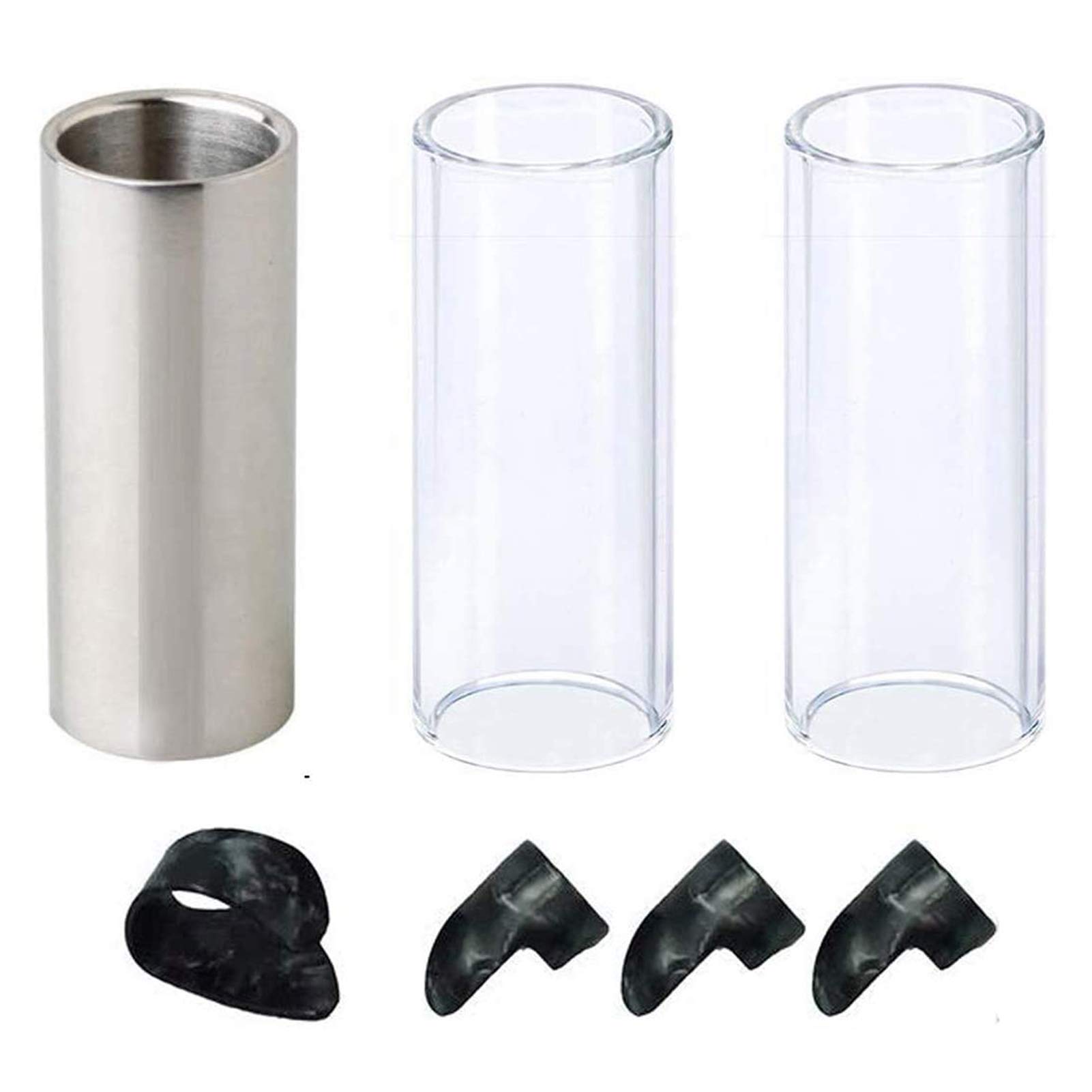 Guitar Slide, Set of 2 Glass Slides, 1 Steel Guitar Slide for Electric and Acoustic, 4 Finger Picks with Portable Box for Guitar and Bass, Medium (6 cm)