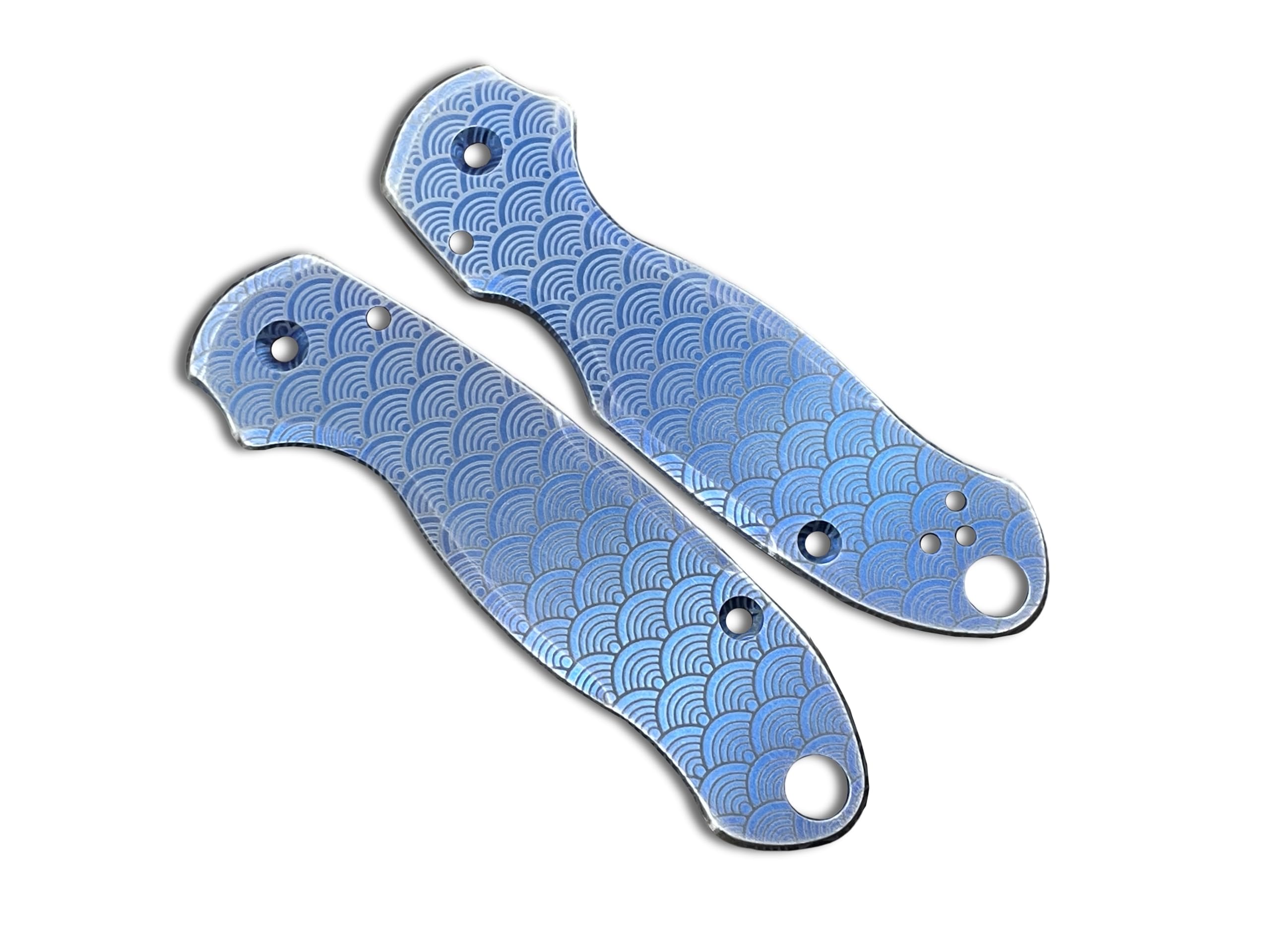Blue anodized Brushed SEIGAIHA Titanium Scales for Spyderco Para 3