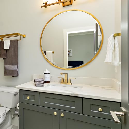 BRAVEBAR Brushed Gold 2 Handle Bathroom Faucet - 4In Centerset Faucet Bathroom | Modern Brass Faucets for Bathroom Sink with Pop Up Drain Assembly & 360° Swivel Spout Gold