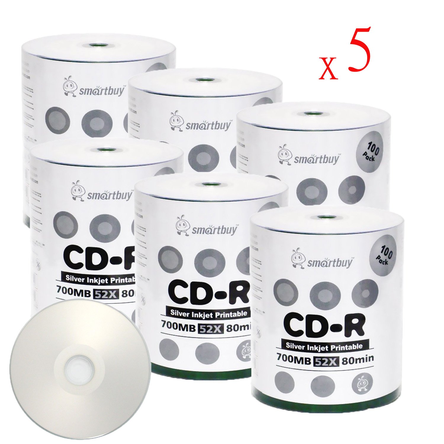Smartbuy 3000-disc 700mb/80min 52x CD-R Silver Inkjet Hub Printable Blank Recordable Media Disc