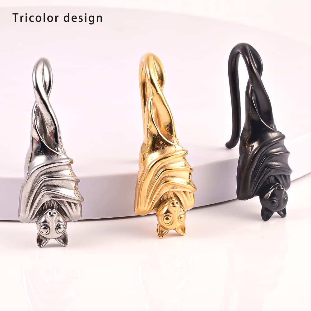 Atomhole 2PCS Bat Ear Weights Hangers 316 Stainless Steel Ear Gauges Hypoallergenic Earrings Expander for Stretching Tunnels Plugs Piercing Body Jewelry