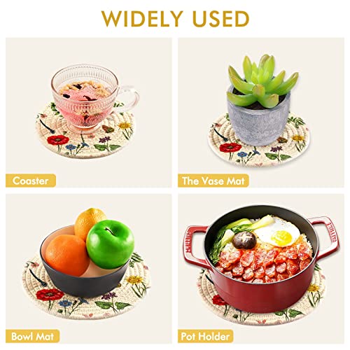 Decorative Trivets Set for Hot Pots Dishes Heat Resistant, Dragonfly Floral Pans Hot Mats Pads for Kitchen Counter Tops Dining Washable Pot Holder Coasters