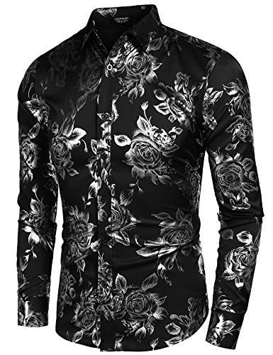 COOFANDY Mens Rose Shirt Long Sleeve Dress Shirt Button Down Casual Slim Fit