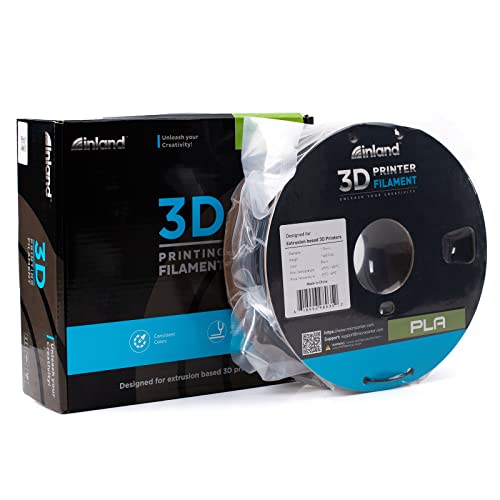 INLAND PLA 3D Printer Filament - 3D Printing PLA Filament 1.75mm, Dimensional Accuracy +/- 0.03mm - 1kg Cardboard Spool (2.2 lbs), Black PLA